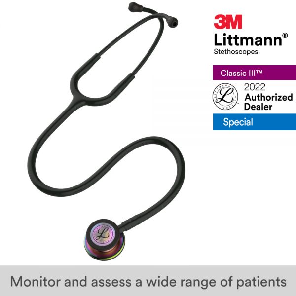 3M Littmann Classic III Stethoscope Special Black with Black and Rainb ...