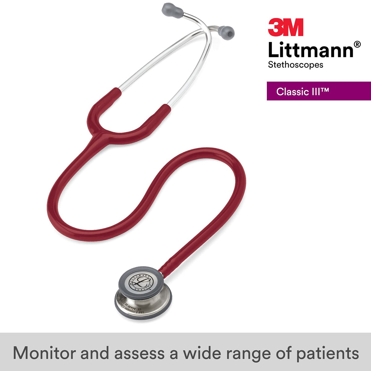 3M Littmann Classic III Stethoscope - 5627 - Burgundy Tube Standard Fi ...