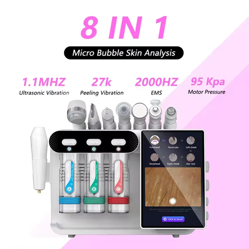 8 IN 1 Micro Bubble Skin Analysis Hydra Facial Dermabrasion Machine ...