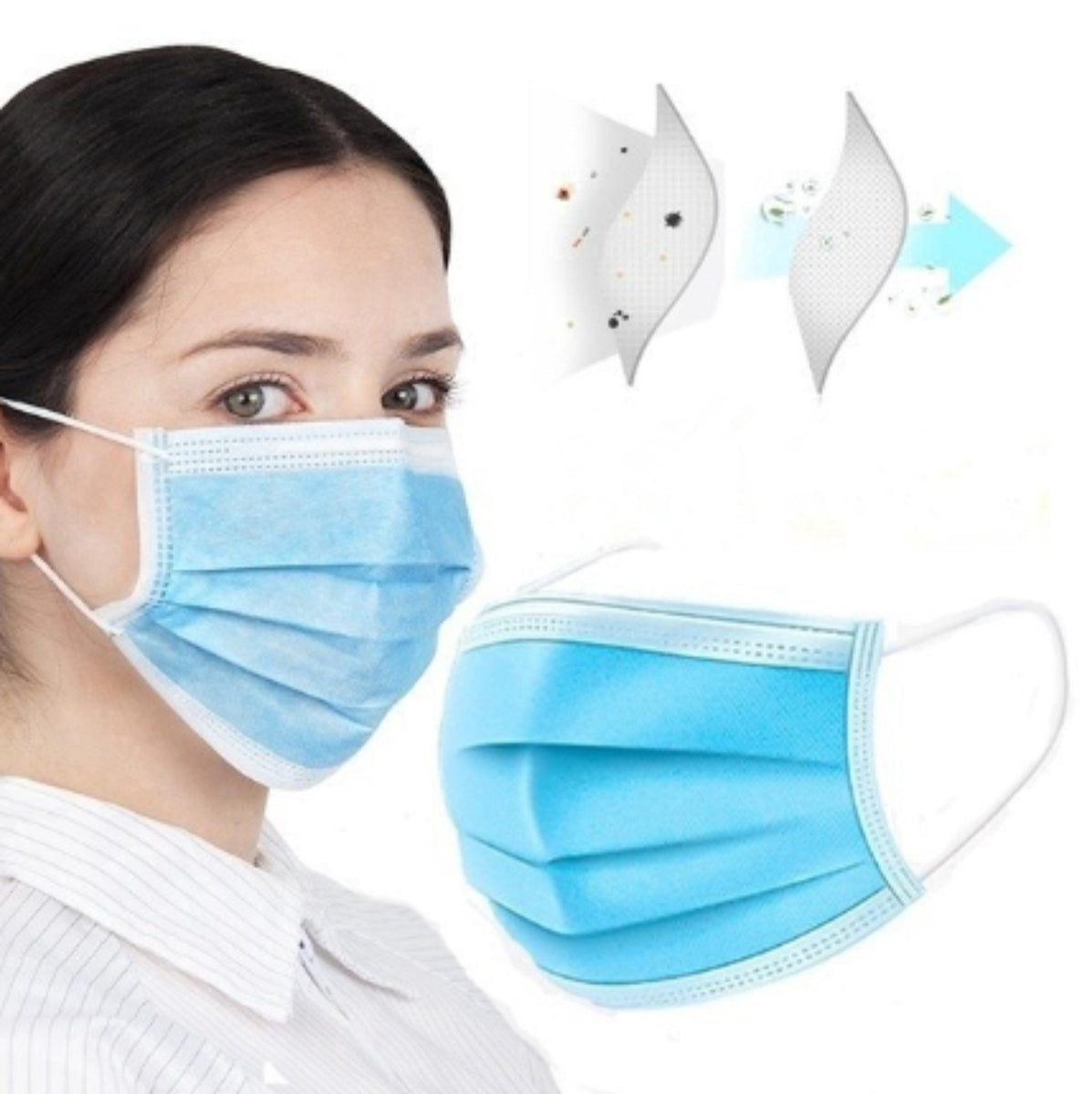 Surgical 3 Plys Protective Face Masks 9.5*17.5cm Disposable Medical Ma ...