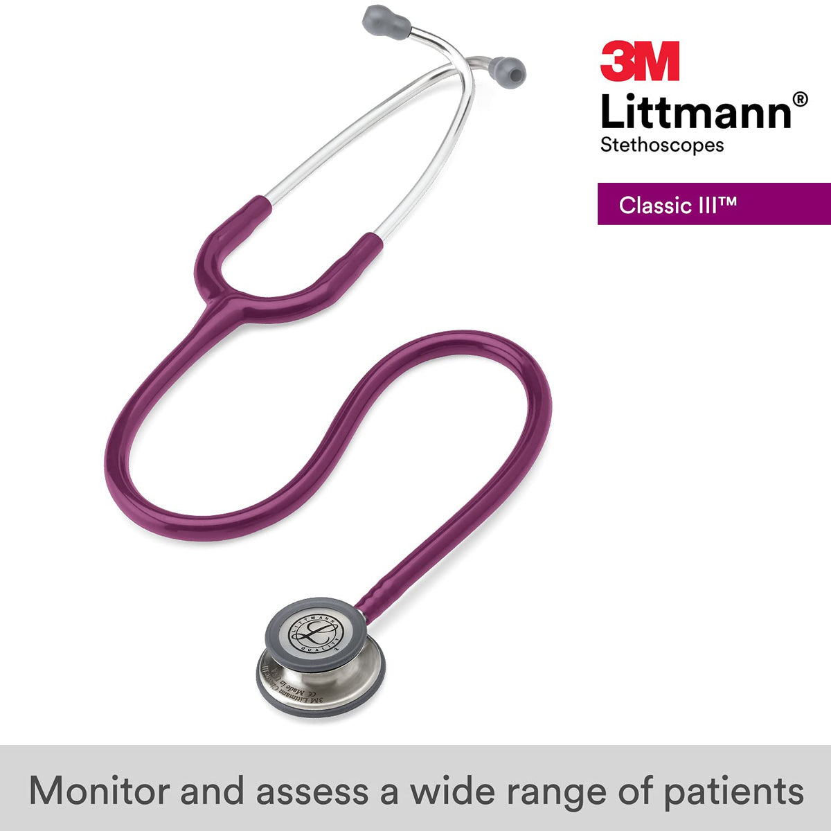 3M Littmann Classic III Monitoring Stethoscope- Plum Color Tube with S ...
